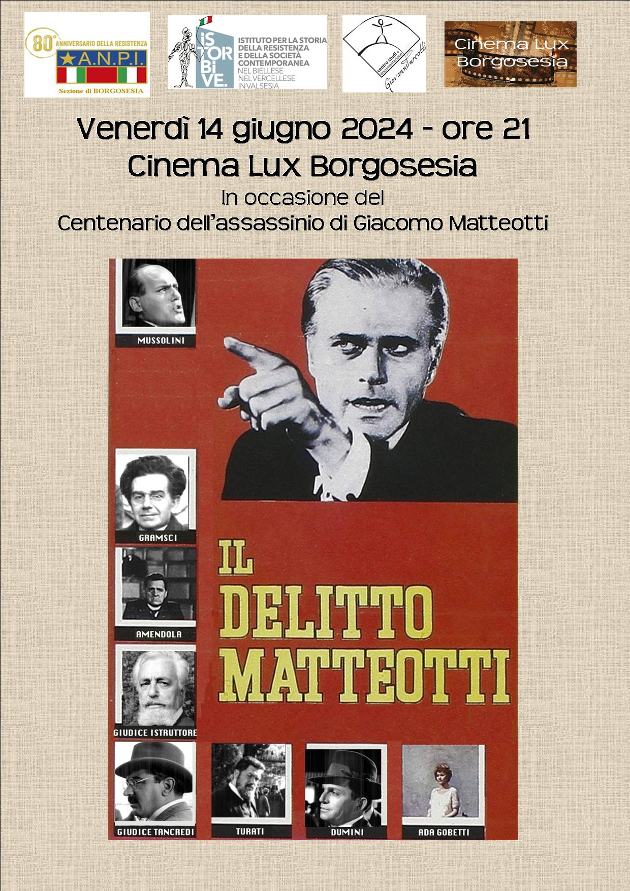 Il film “Il delitto Matteotti” a Borgosesia – ISTORBIVE